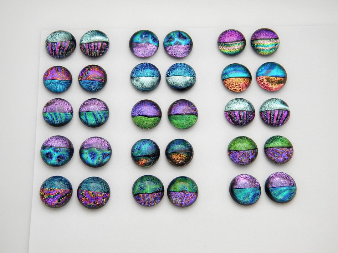 BI-COLORS Multi Colors Set of 30 Pcs Dichroic Fused Glass Cabs Handmade ...