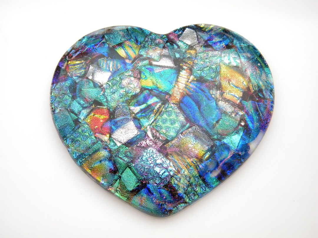 PAPER WEIGHT HEART Shape Dichroic Fused Glass Cabs Handmade SYH23 - Etsy
