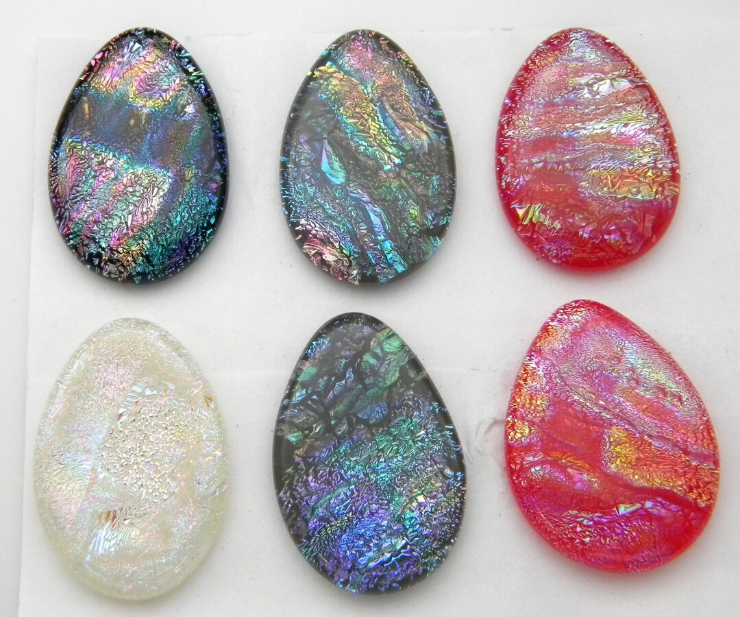 TEARDROP Set of 6 Pcs Dichroic Fused Glass Cabs Cabochon Handmade SYD12 ...