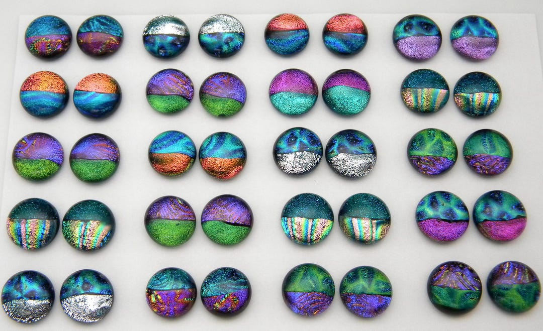 BI-COLORS Multi Colors Set of 40 Pcs Dichroic Fused Glass Cabs Handmade ...