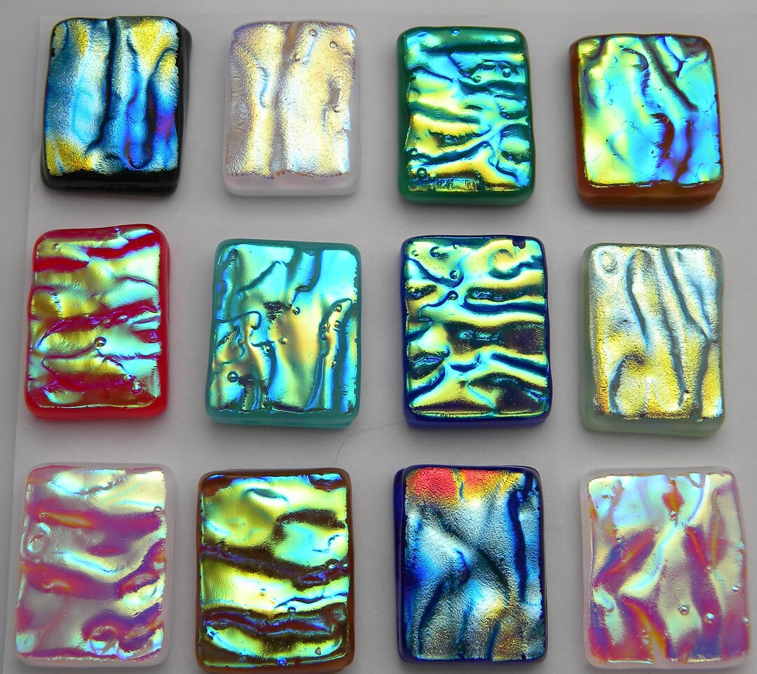 Uncapped RECTANGLE SET of 12 Pcs Dichroic Fused Glass Cabs Handmade ...