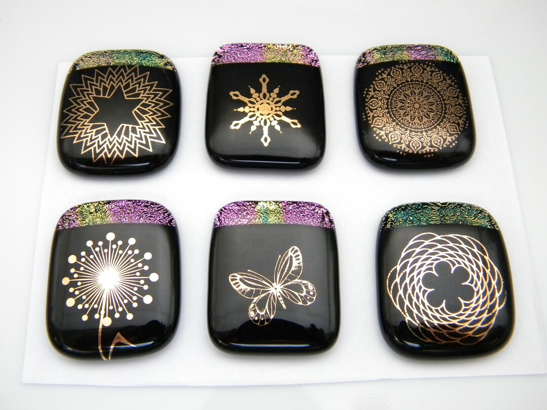 REAL GOLD 22K Decal Images Set of 6 Pcs Dichroic Fused Glass - Etsy