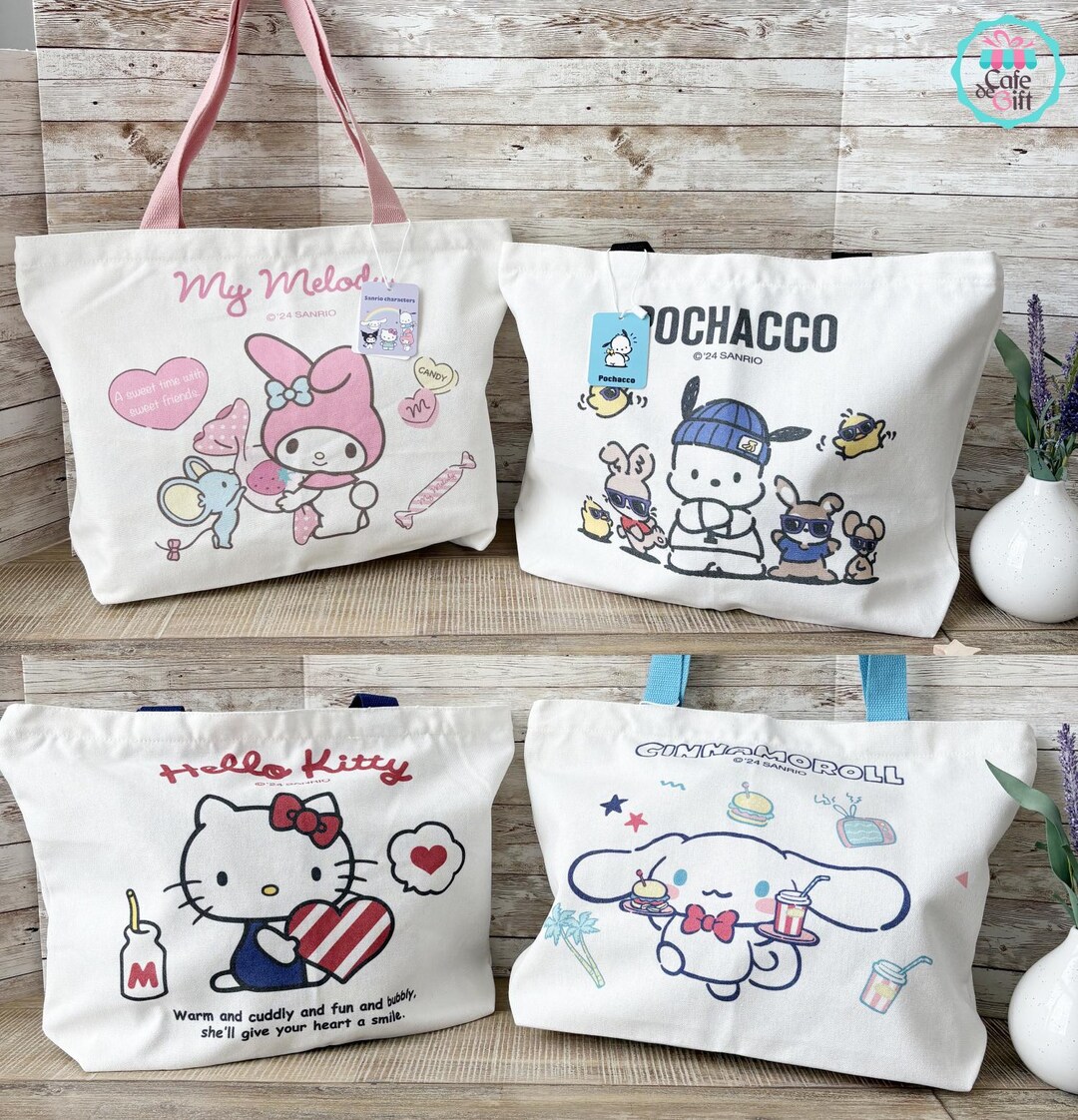Sanrio Canvas Eco Tote Bag, Cinnamoroll Eco Shoulder Bag, Hello Kitty Eco Bag, Kuromi Canvas Eco ...