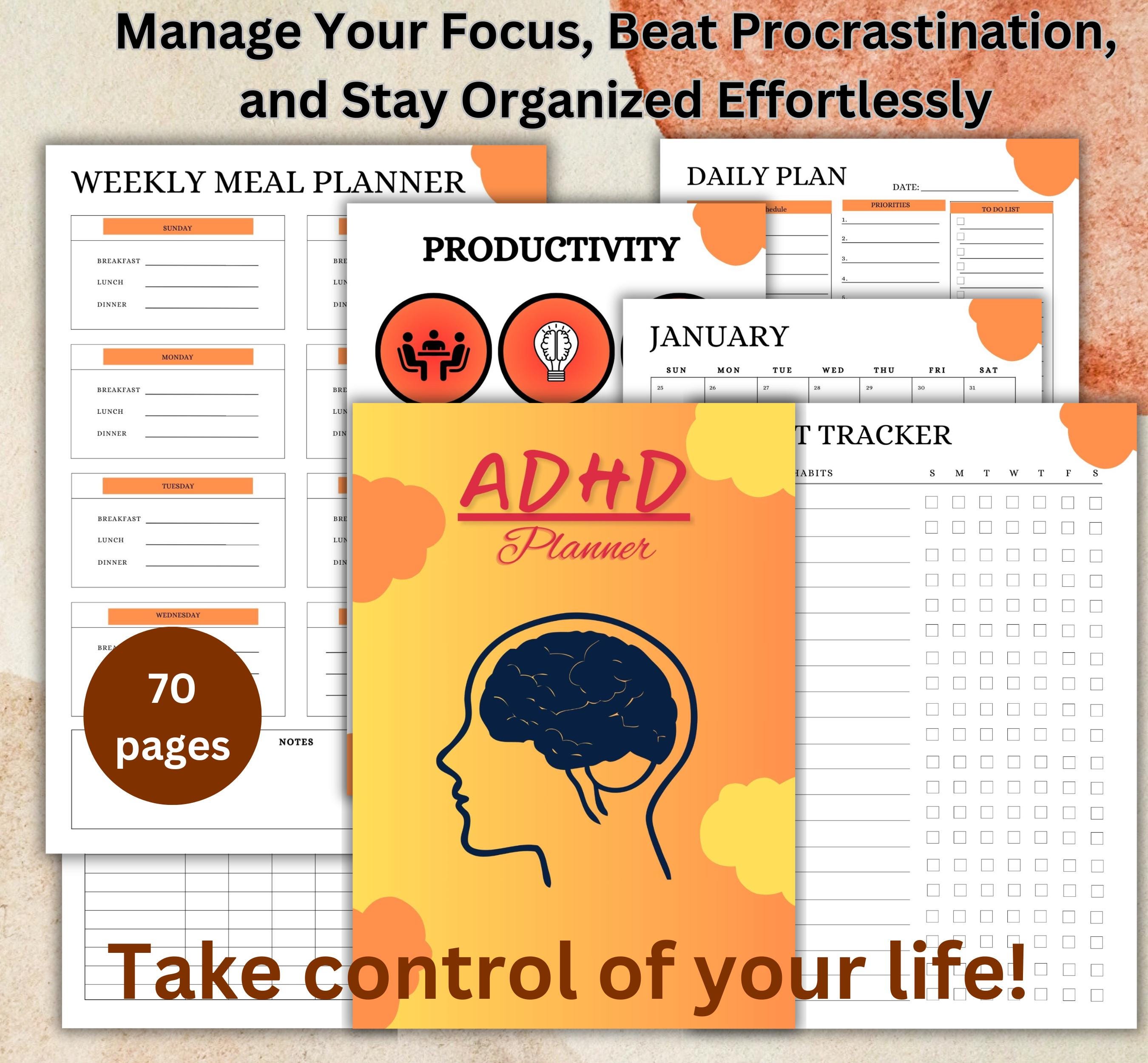ADHD Digital Planner Printable, ADHD Monthly Planner and Tracker ...