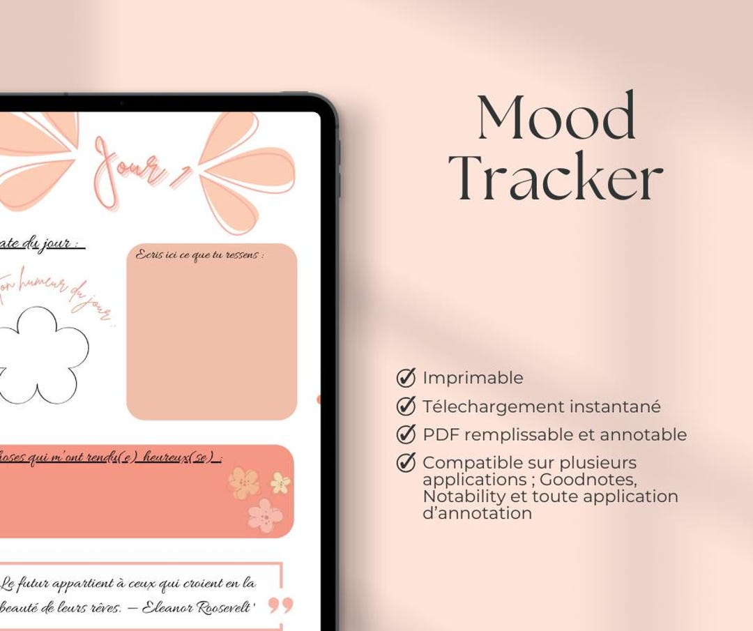 Digital Mood Journal Emotions & Well-being Tracker Printable PDF Daily ...