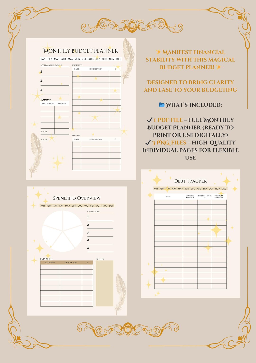 Monthly Budget Planner | Printable Finance Tracker | Expense & Income ...