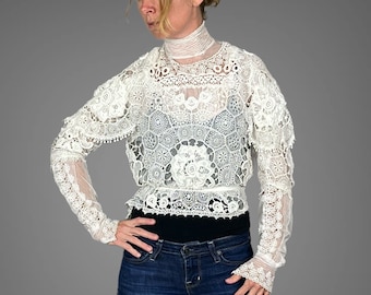 Antique 1910's Edwardian Sheer Lace Blouse - Etsy Antique 1910's Edwardian Sheer Lace Blouse - Etsy