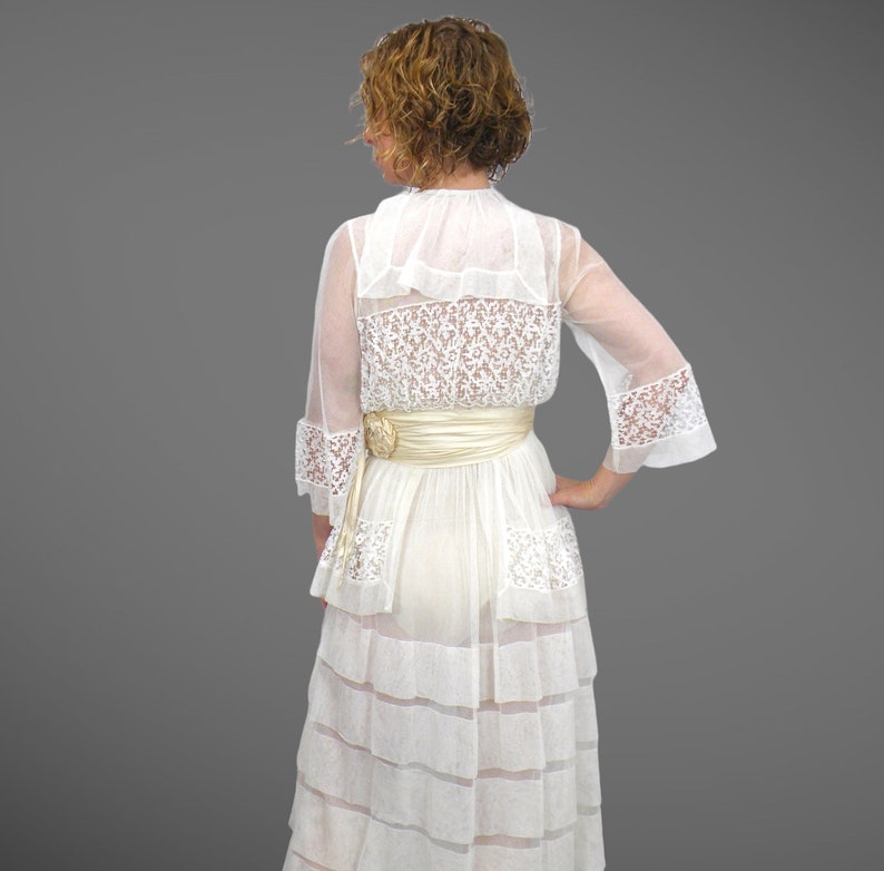 1910s Net Lace Dress Antique Edwardian Tiered White Net Dress - Etsy