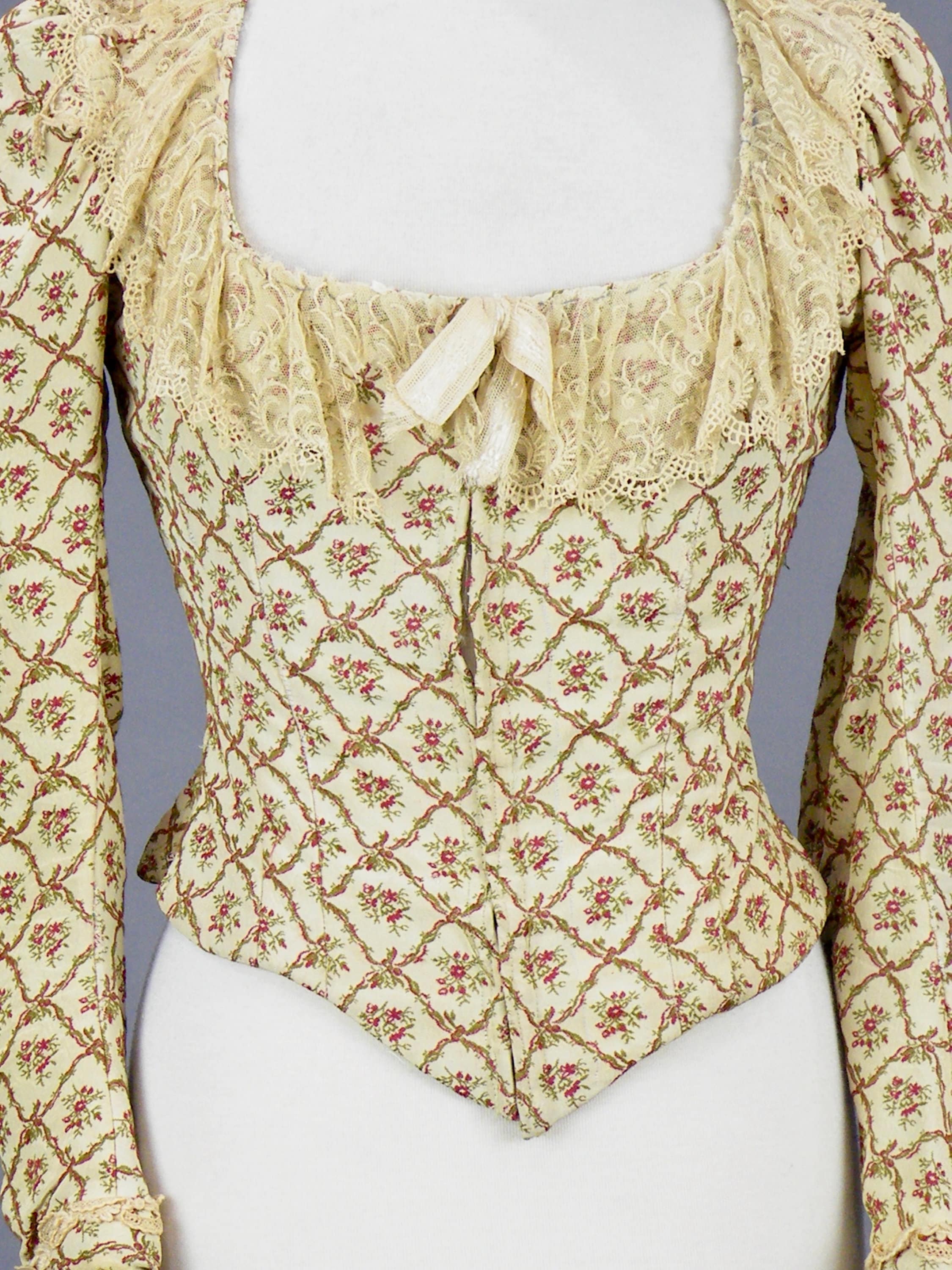 Antique 1880s Lace Trim Floral Brocade Pointed Hem Victorian Bodice ...