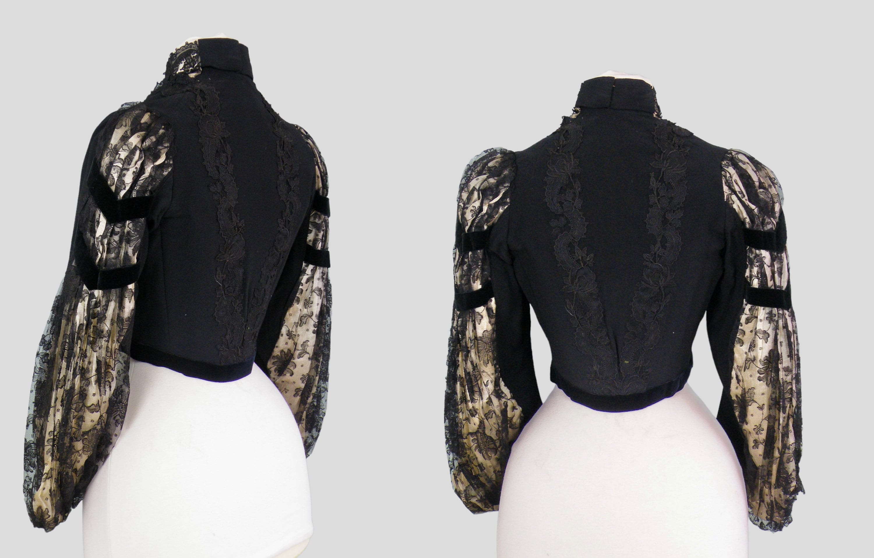 Victorian Bodice, 1890s Black Cream Lace Trim Bishop Sleeve Bodice ...