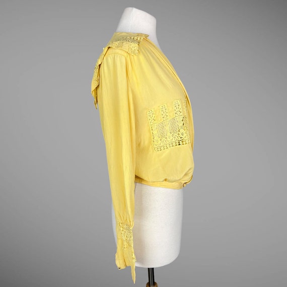 Vintage 1920s Blouse, 20s Yellow Silk Cutwork Lace Fl… - Gem