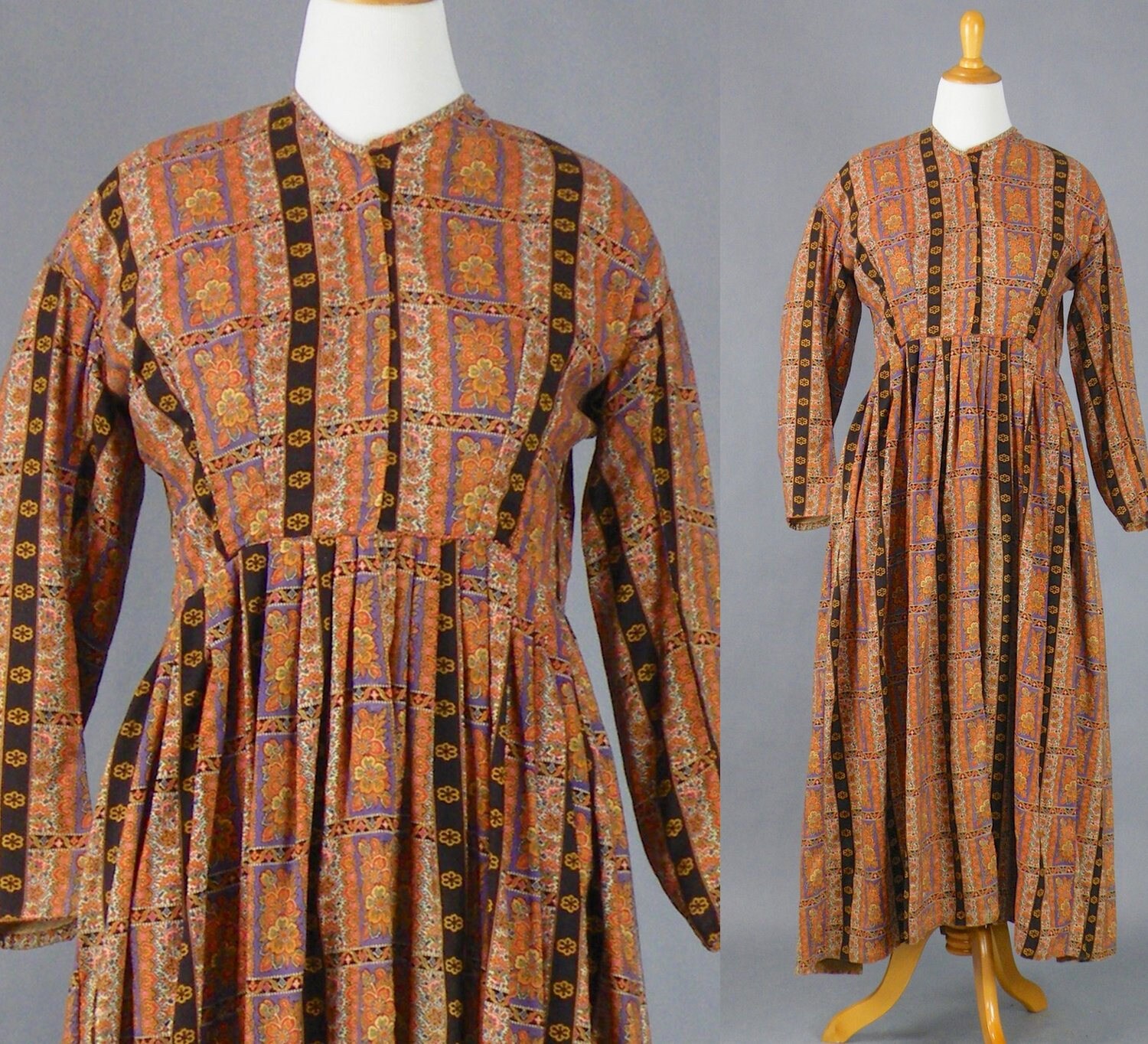 Hold Antique Victorian Wool Paisley Dress, 1800s Dress, Paisley Challis ...