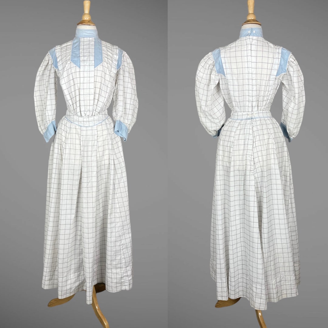 1900s Cotton Check Gibson Girl Dress, Antique Edwardian Dress, XS / S ...