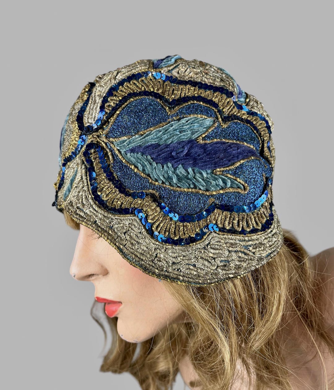 Rare 1920s Metallic Gold Silver Bullion Embroidered Birds Sequin Silk ...