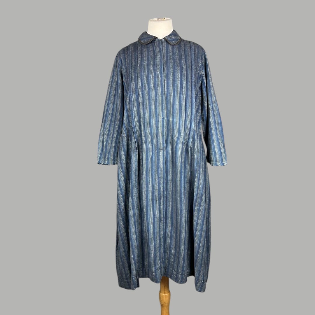 Vintage 1920s 30s Blue Striped Cotton Chore Dress, Great Depression ...