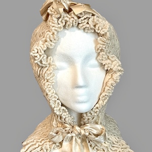 1800s Victorian Cream Wool Knit Winter Carriage Bonnet With Silk ...