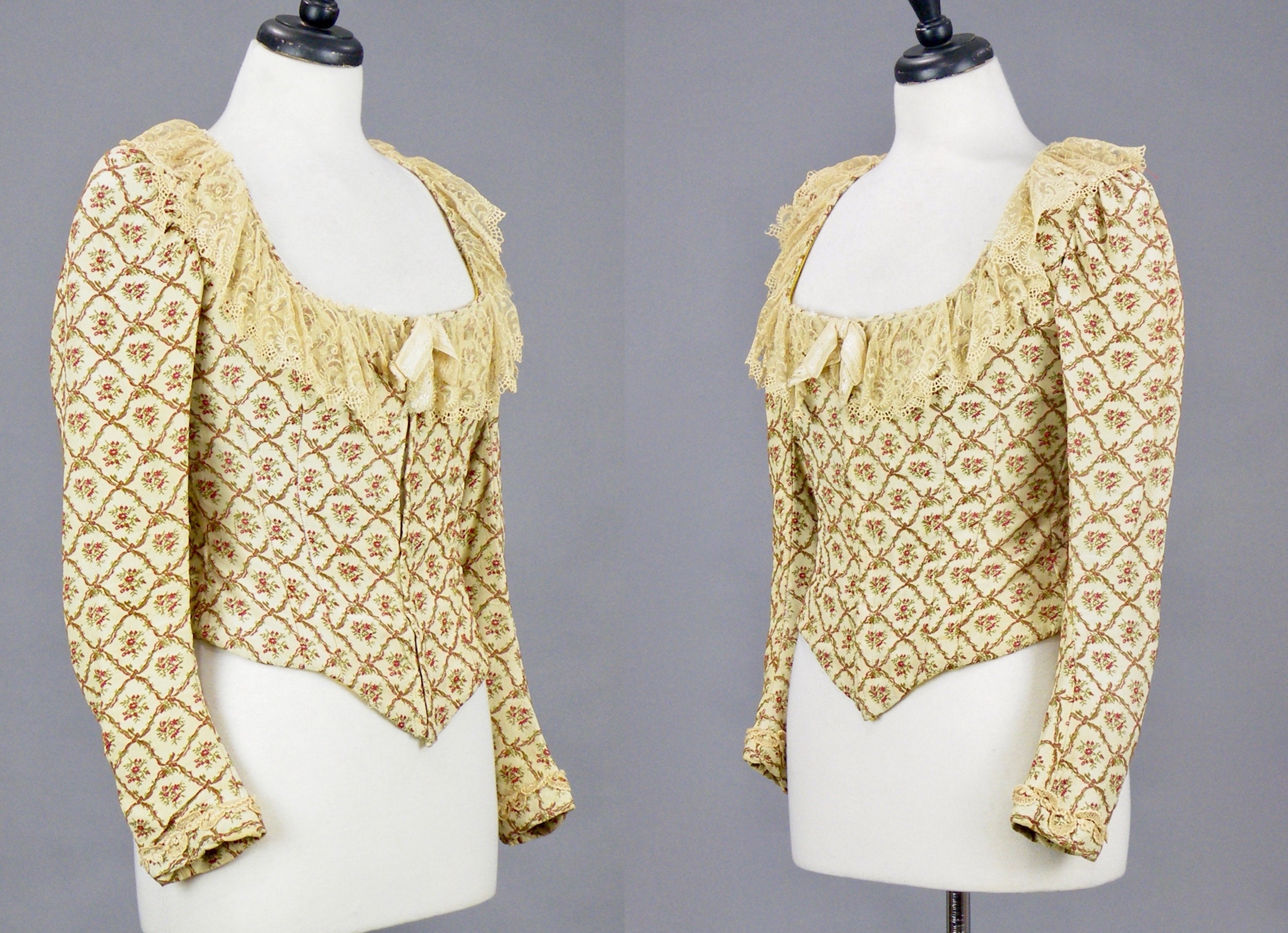 Antique 1880s Lace Trim Floral Brocade Pointed Hem Victorian Bodice ...