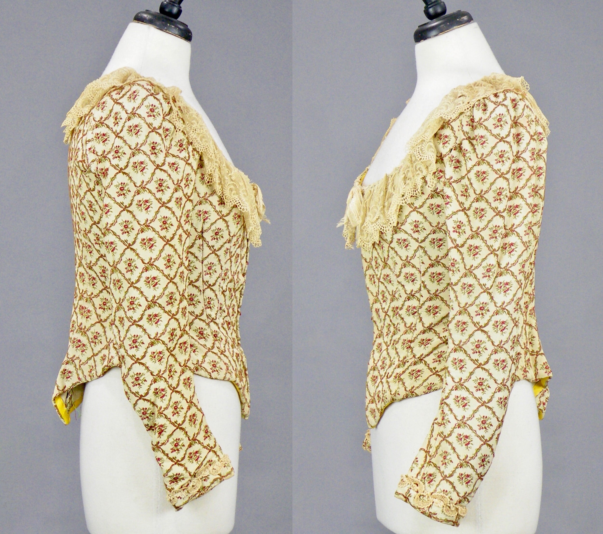 Antique 1880s Lace Trim Floral Brocade Pointed Hem Victorian Bodice ...