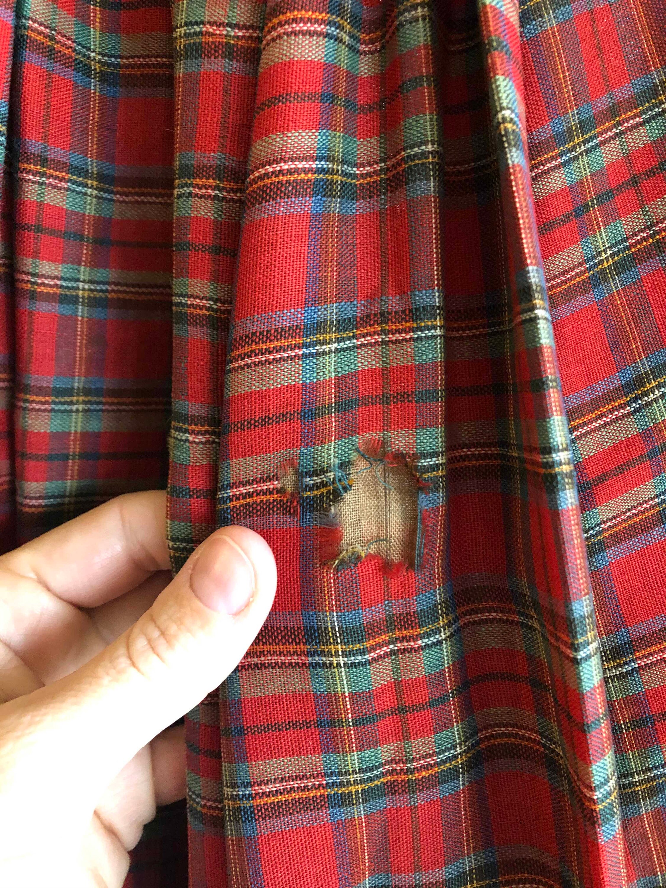 Hold 1870s Victorian Plaid Walking Dress 19th Century Antique Womens