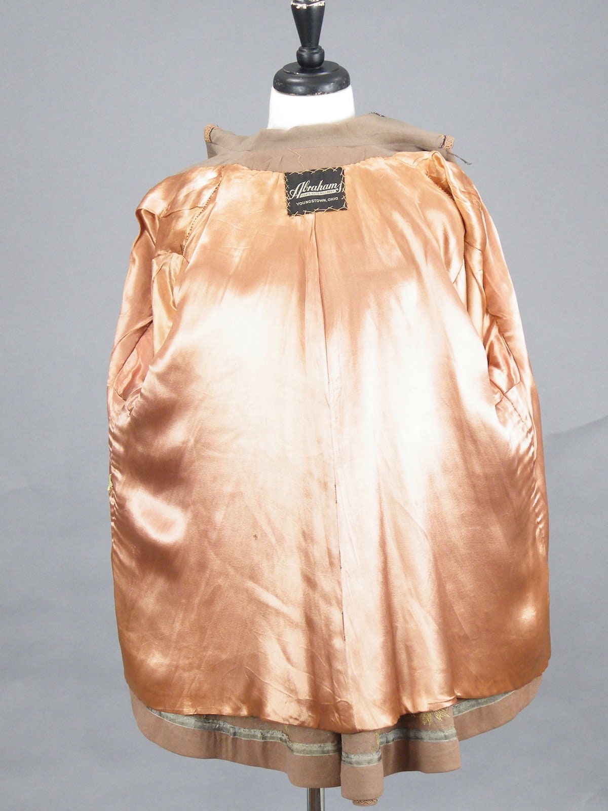 Vintage 1940s Beaded Soutache Wool Swing Jacket, 40s Taupe Swing Coat ...