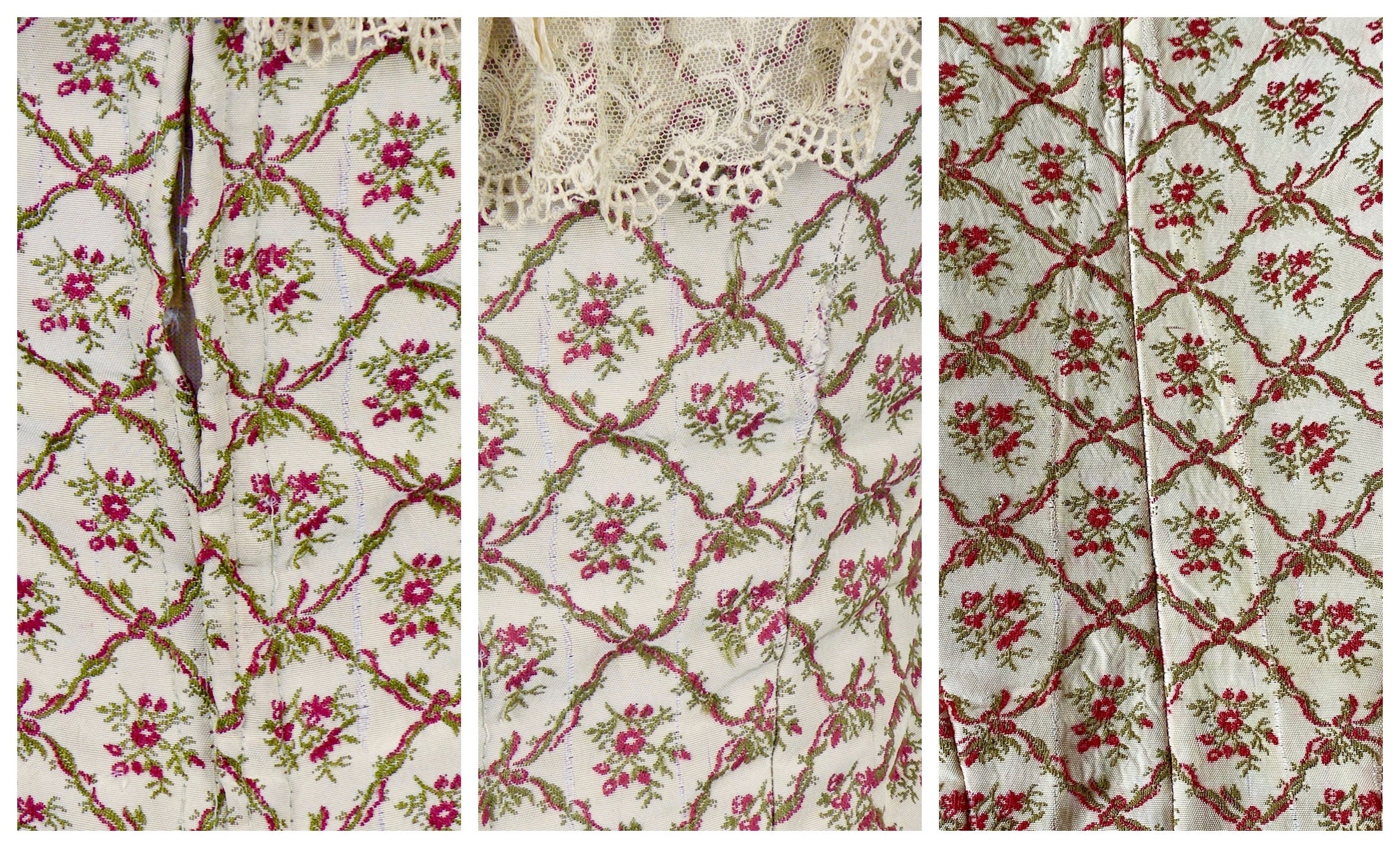 Antique 1880s Lace Trim Floral Brocade Pointed Hem Victorian Bodice ...