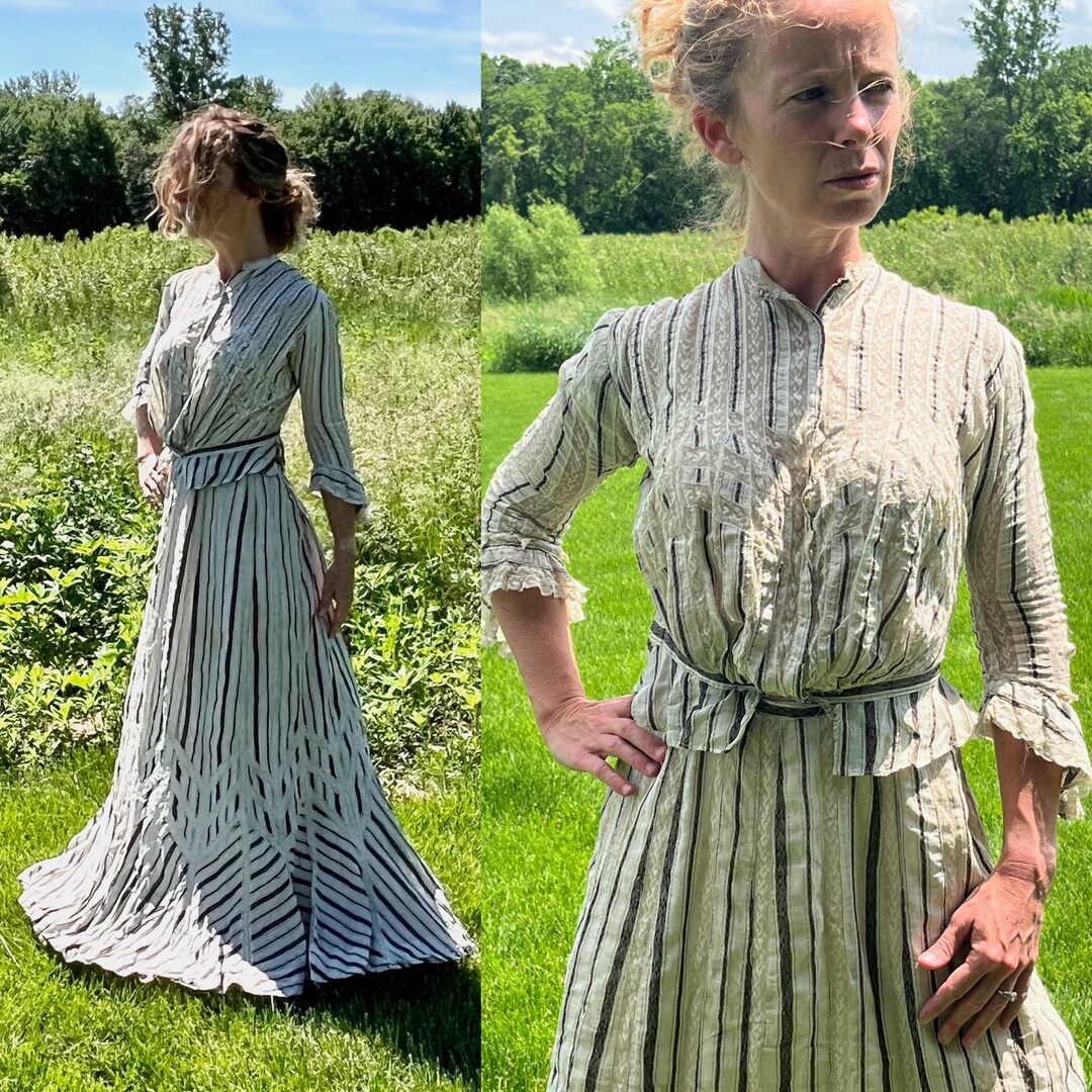 1900s Edwardian Cotton Lace Gibson Girl Dress Skirt and Blouse, Antique ...
