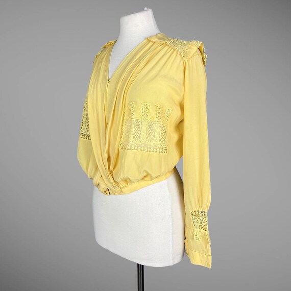 Vintage 1920s Blouse, 20s Yellow Silk Cutwork Lace Fl… - Gem