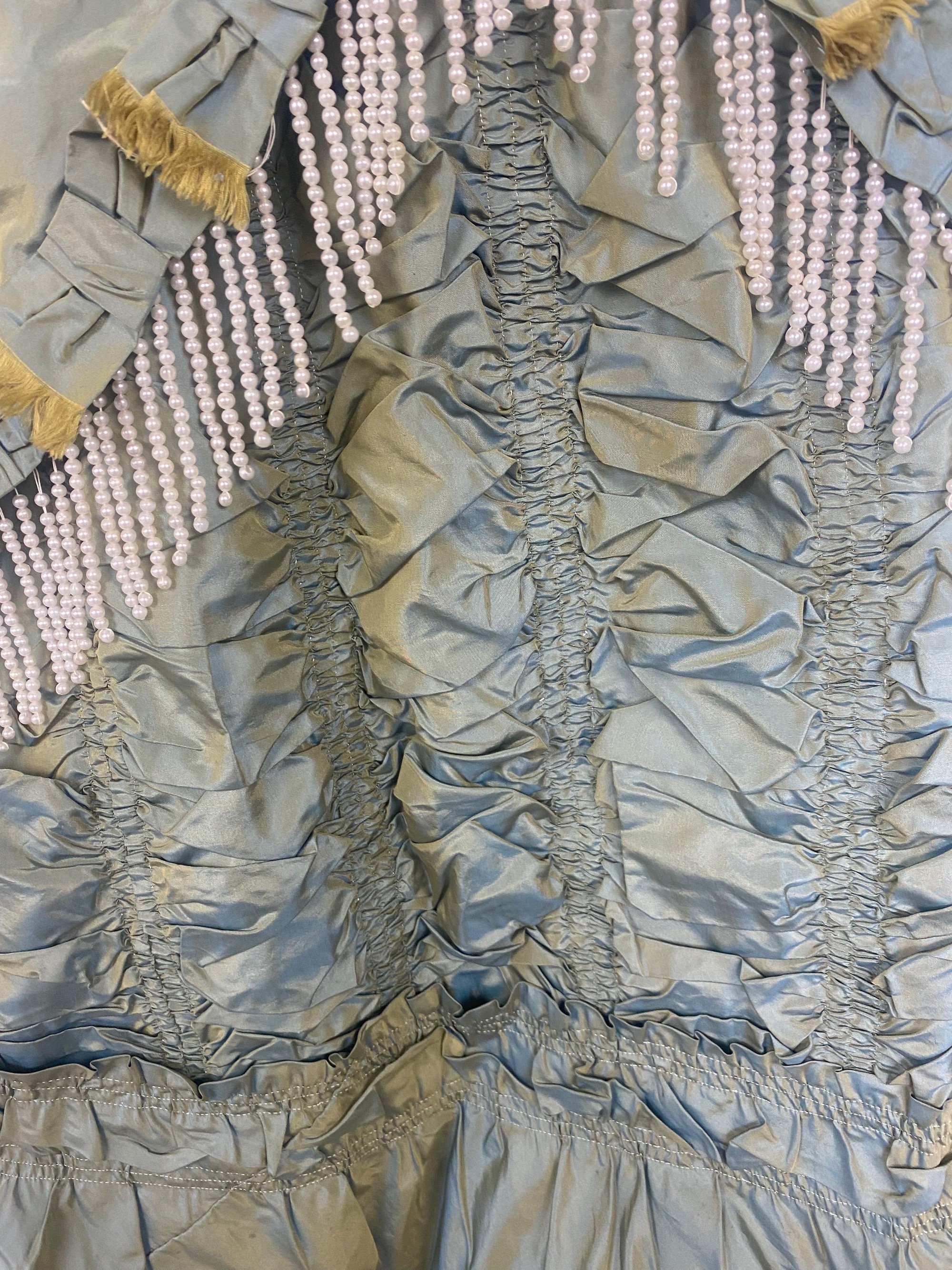Early 1880s Iridescent Green Silk Natural Form Bustle Dress, 2pc ...