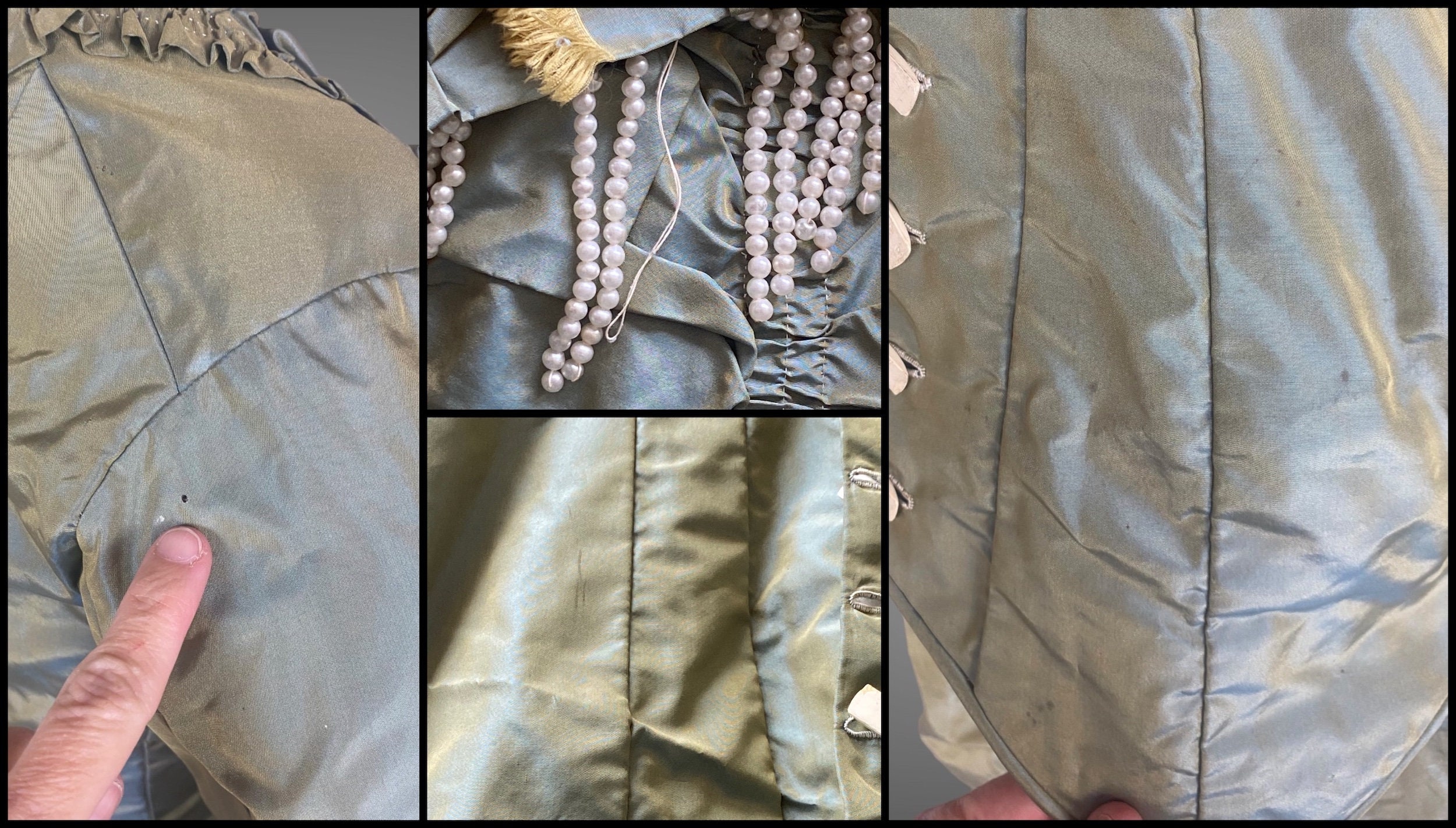 Early 1880s Iridescent Green Silk Natural Form Bustle Dress, 2pc ...