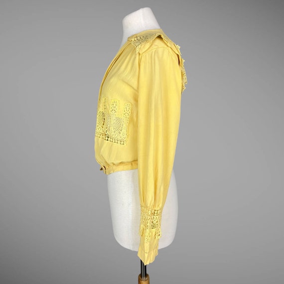 Vintage 1920s Blouse, 20s Yellow Silk Cutwork Lace Fl… - Gem