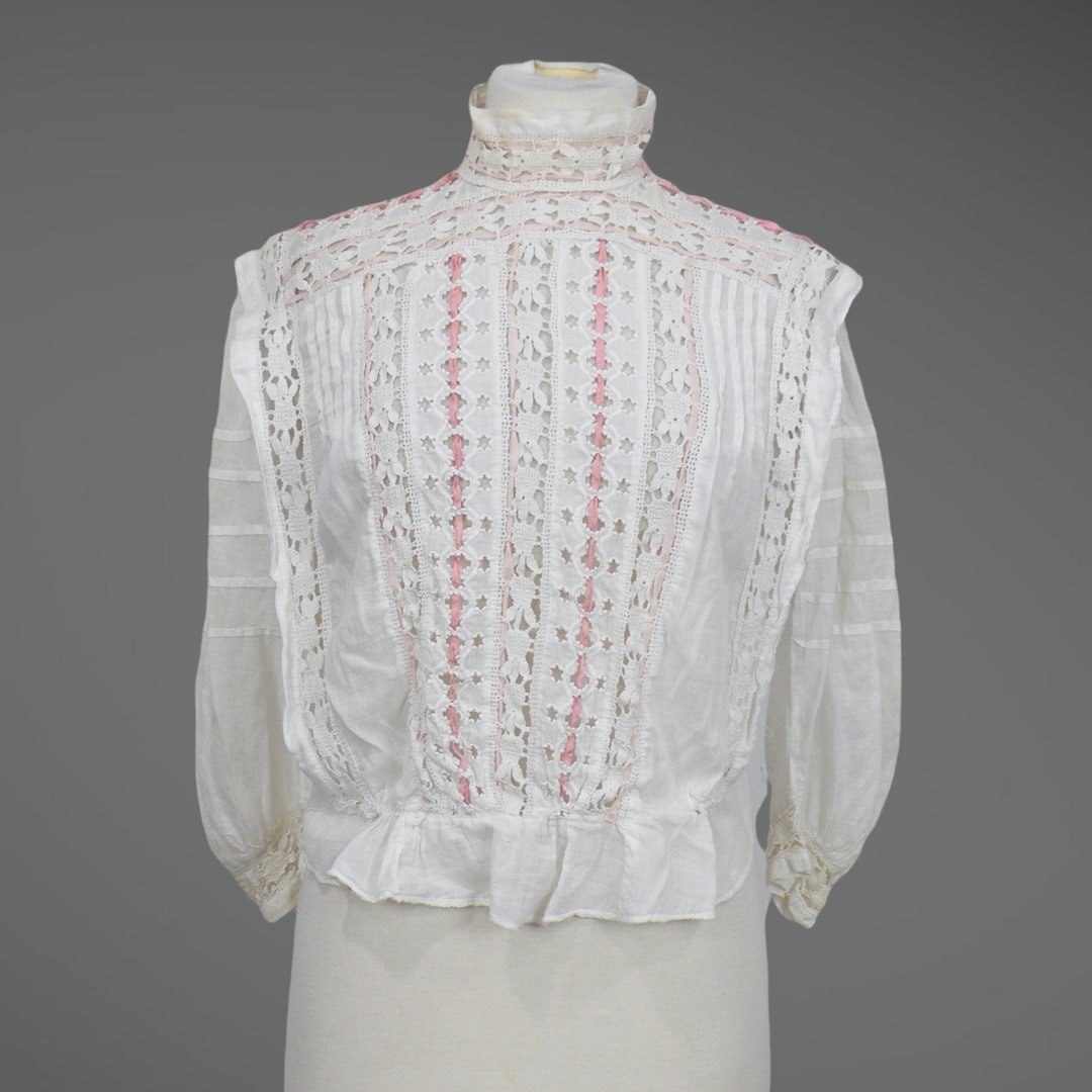 Antique White Cotton Lace Blouse, 1900s Edwardian Blouse, Embroidered ...