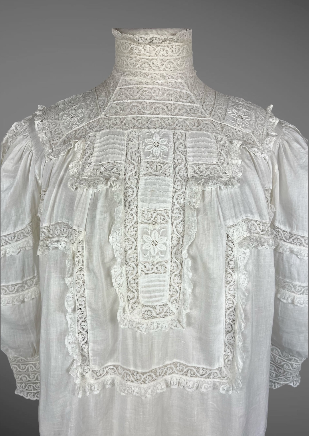 Edwardian Shirtwaist Blouse, Antique 1900s Cotton Lace Blouse, Full 3/4 ...