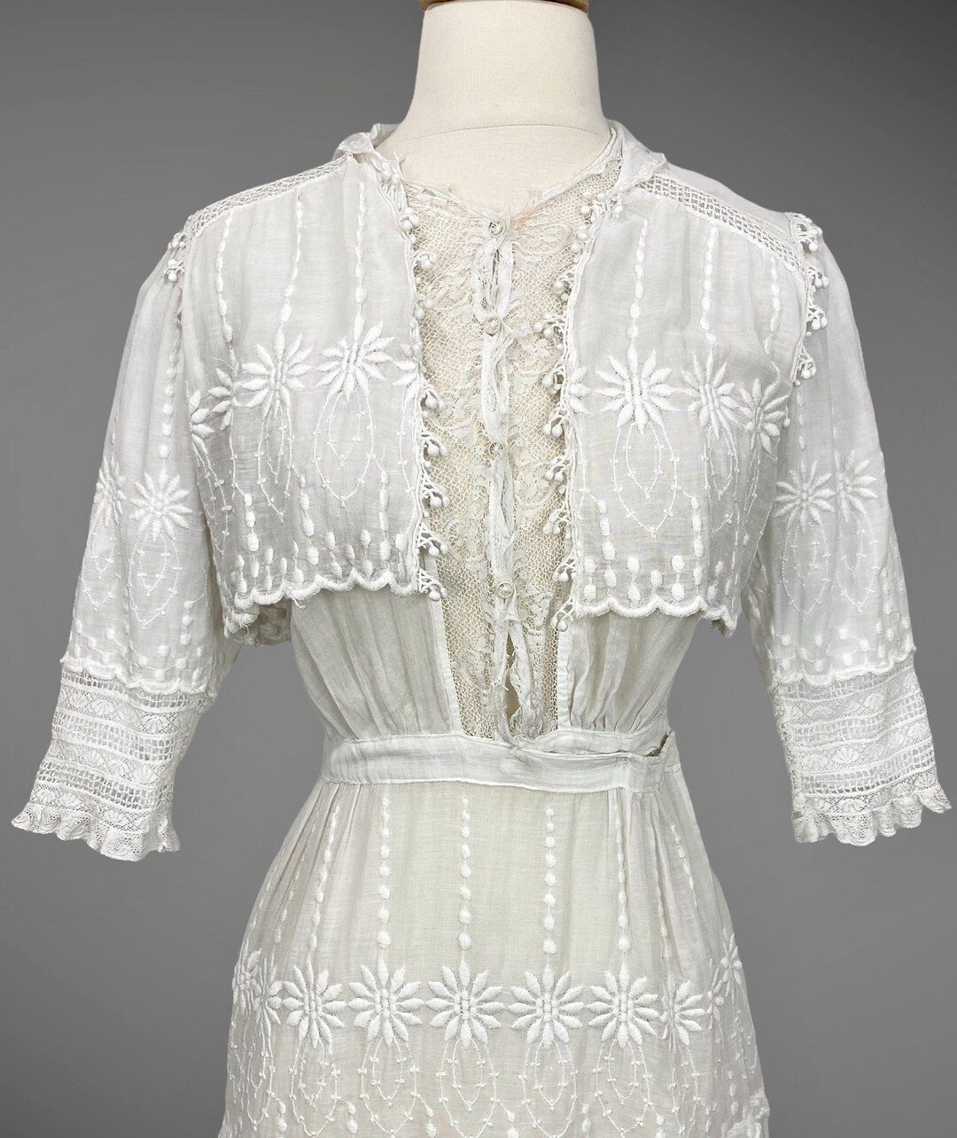 Antique Edwardian Dress, 1910s Lingerie Dress, Daisy Embroidered Cotton ...