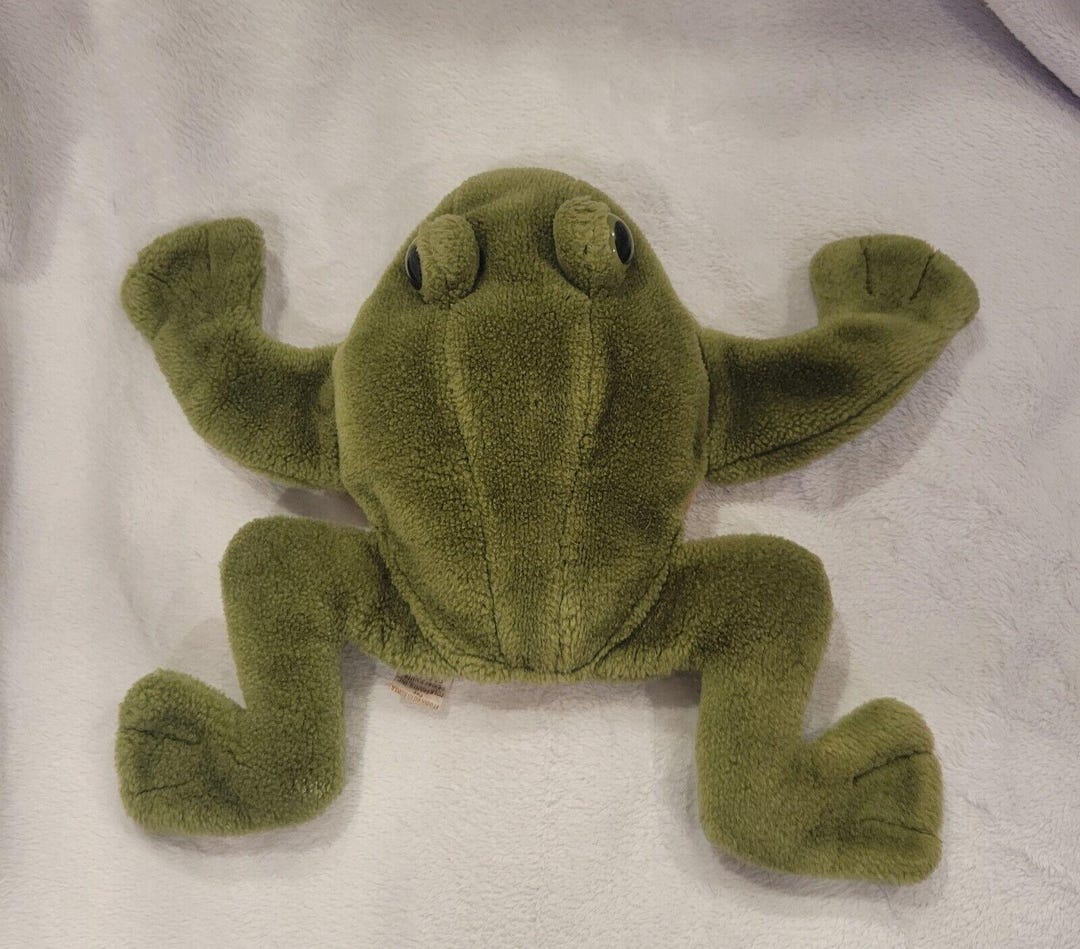 Folkmanis Folktails Green Plush Frog Hand Puppet Hook&loop Feet Pretend ...