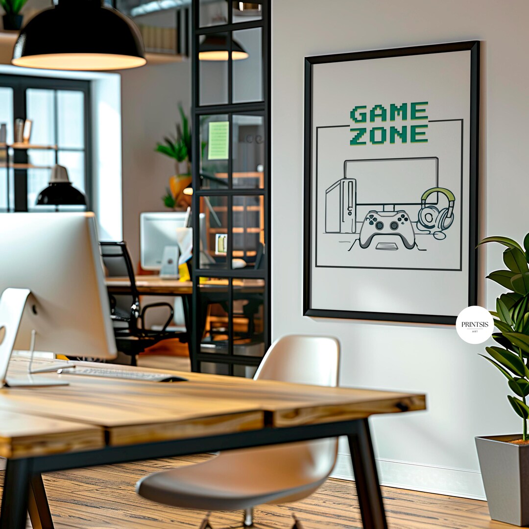 Game Zone Wall Art Modern Gaming Setup With Console and PC, Minimalist ...