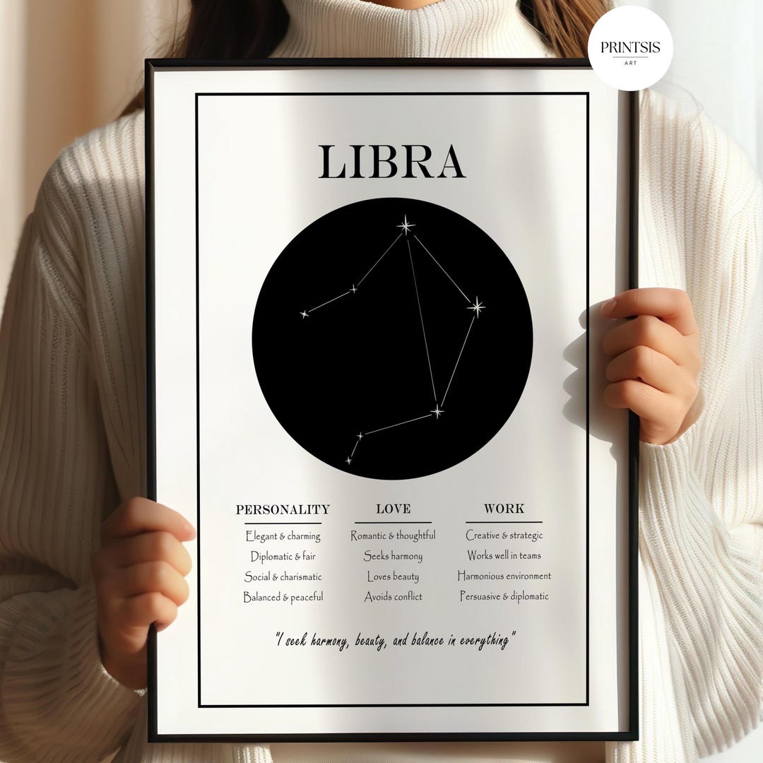 Impressão de arte do zodíaco de Libra – constelação de Libra, traços de ...