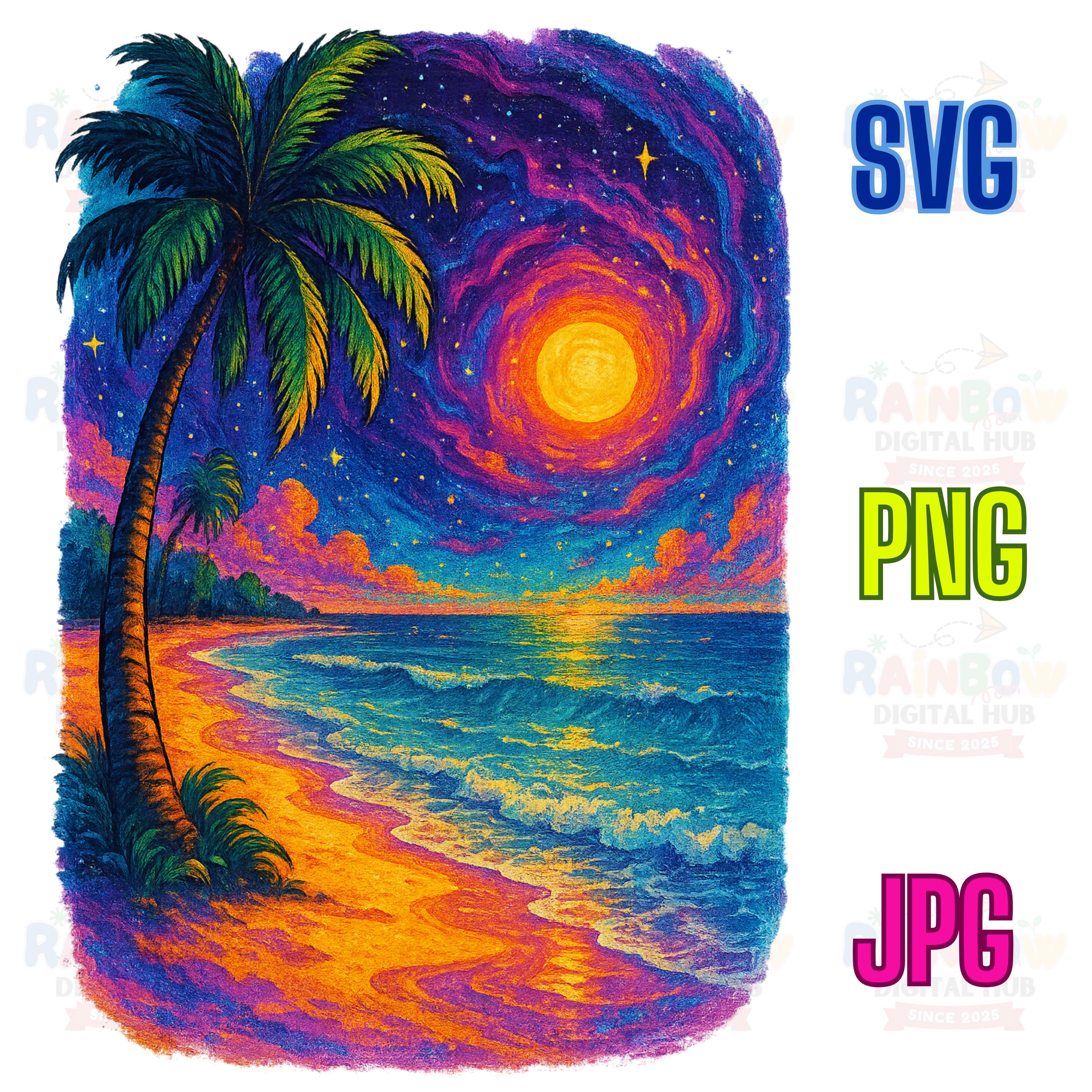 Summer Tropical Sunset Beach Clip Art Printable Sublimation and Wall ...