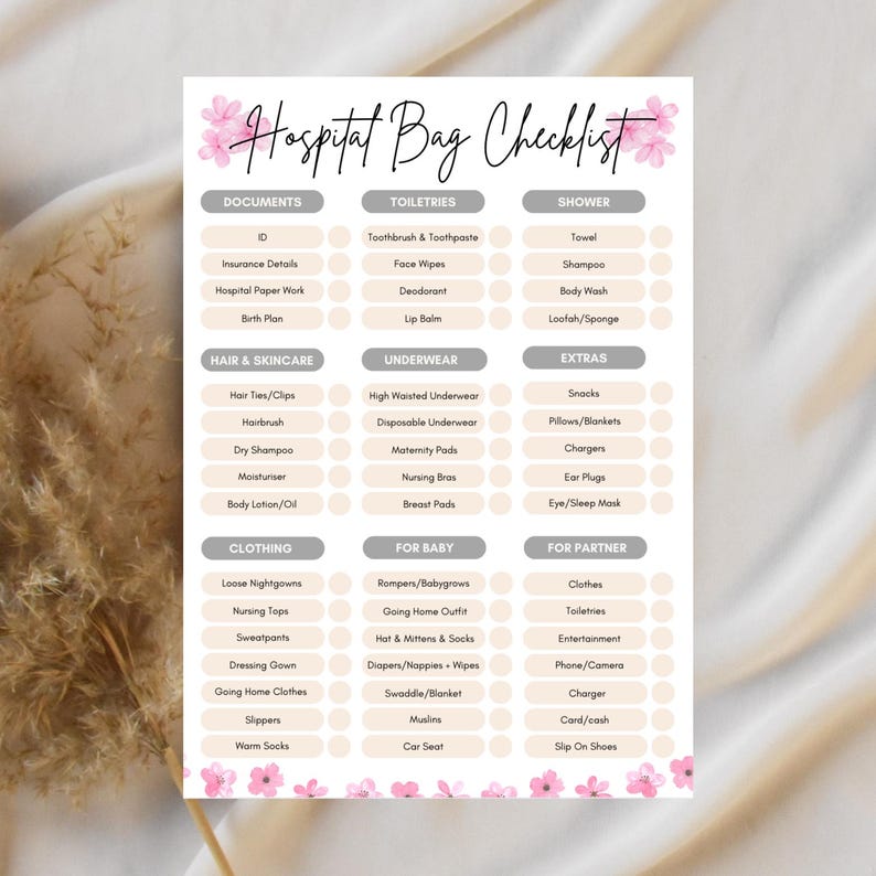 PRINTABLE Hospital Bag Checklist | Printable Template | Maternity ...