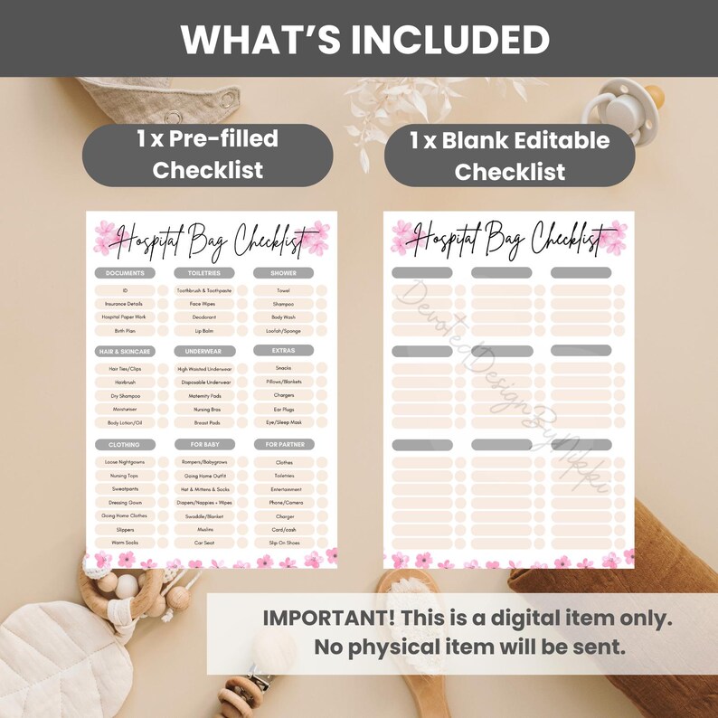 PRINTABLE Hospital Bag Checklist | Printable Template | Maternity ...