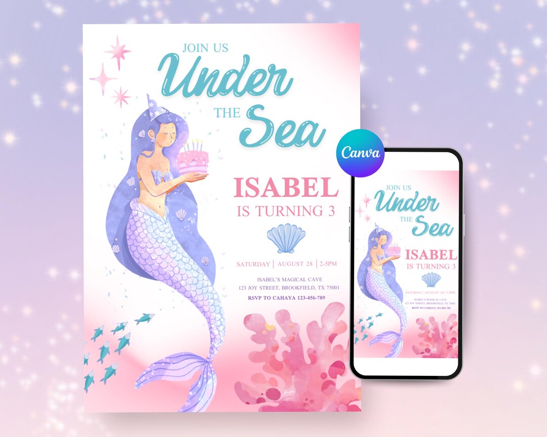 Under the Sea Mermaid 3rd Birthday Invitation | Mermaid Bash Birthday ...