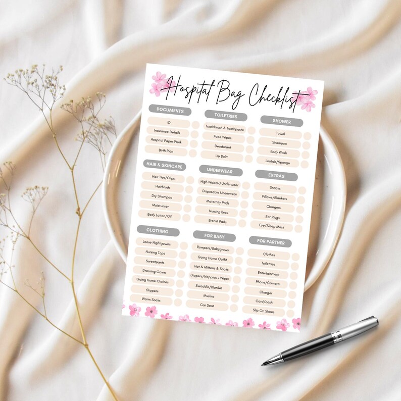PRINTABLE Hospital Bag Checklist | Printable Template | Maternity ...