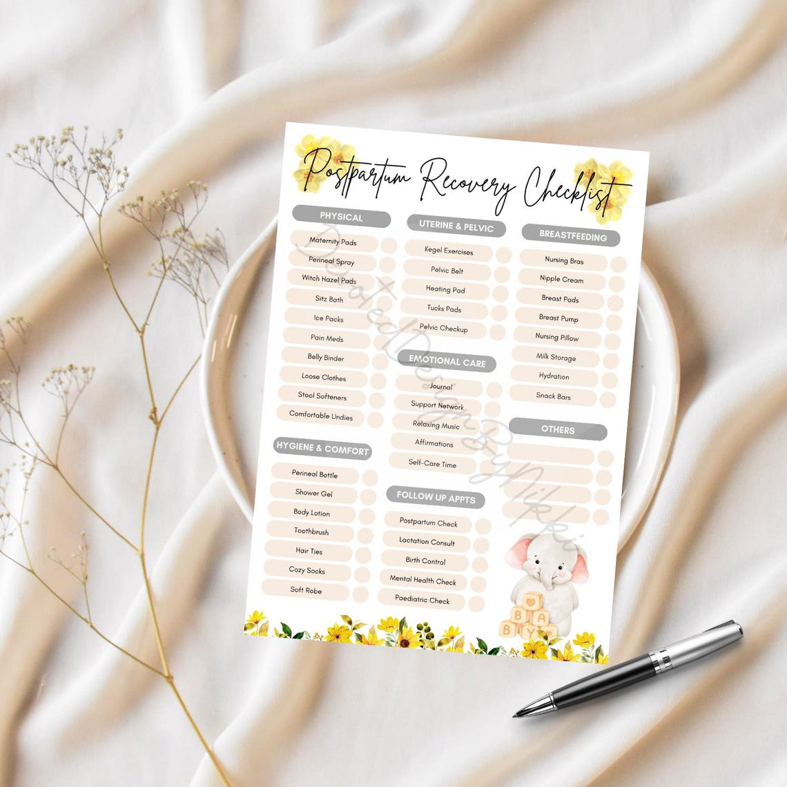 PRINTABLE Postpartum Recovery Checklist | Printable New Mom Healing ...