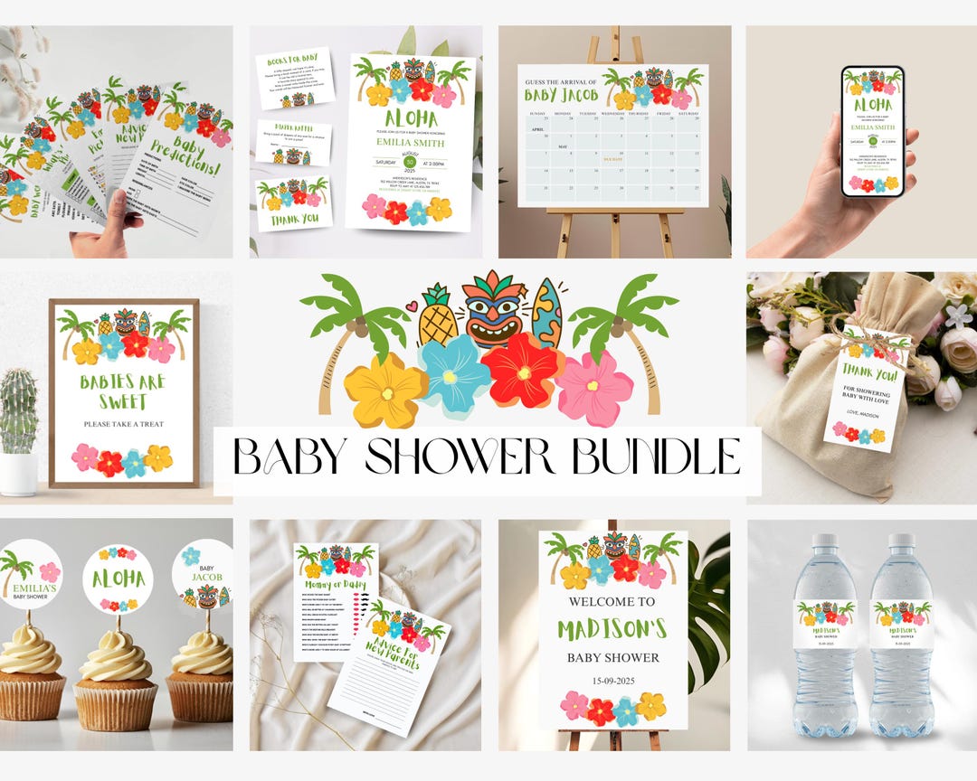 Editable Luau Baby Shower Mega Bundle | Hawaiian Editable Party Pack ...