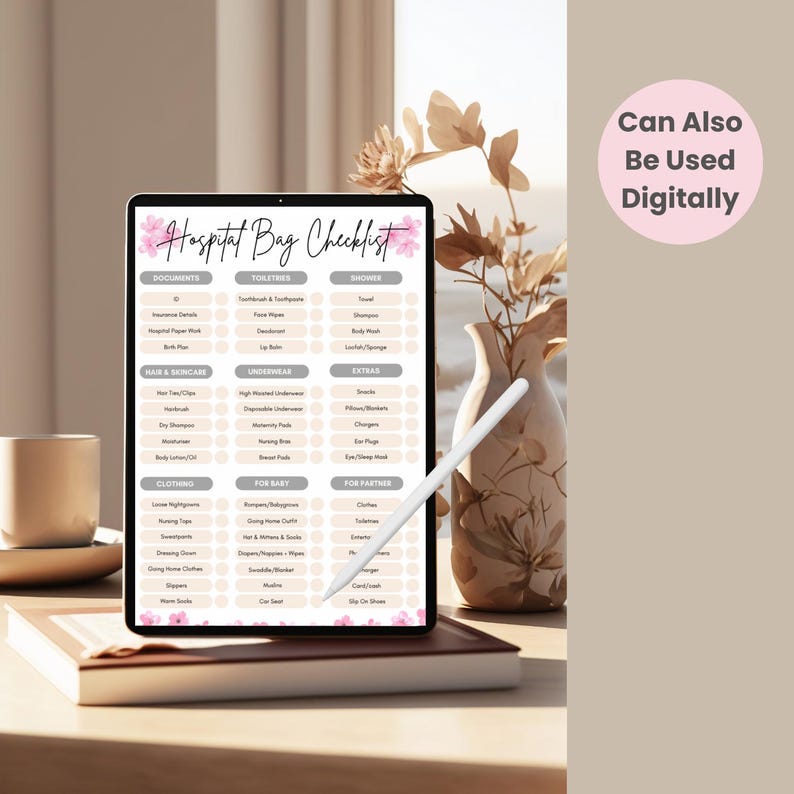 PRINTABLE Hospital Bag Checklist | Printable Template | Maternity ...
