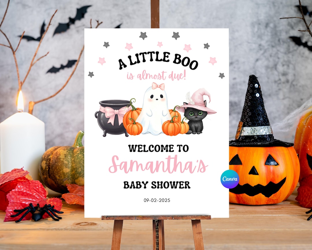 A Little Boo is Almost Due Halloween Baby Shower Welcome Sign ...