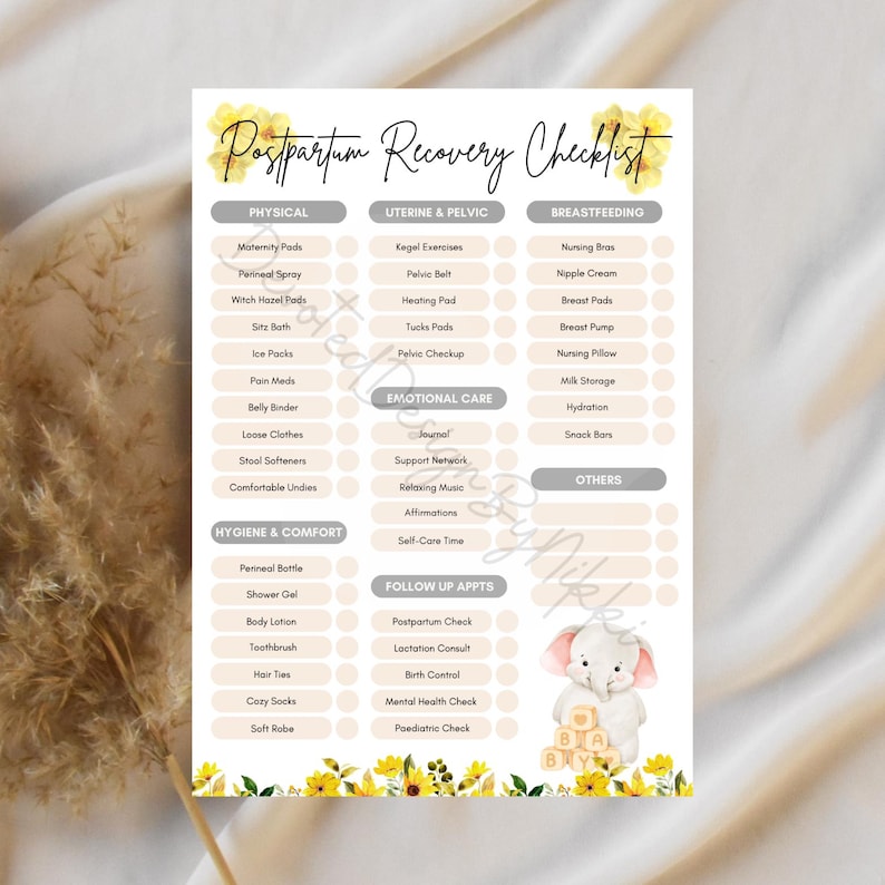 PRINTABLE Postpartum Recovery Checklist | Printable New Mom Healing ...