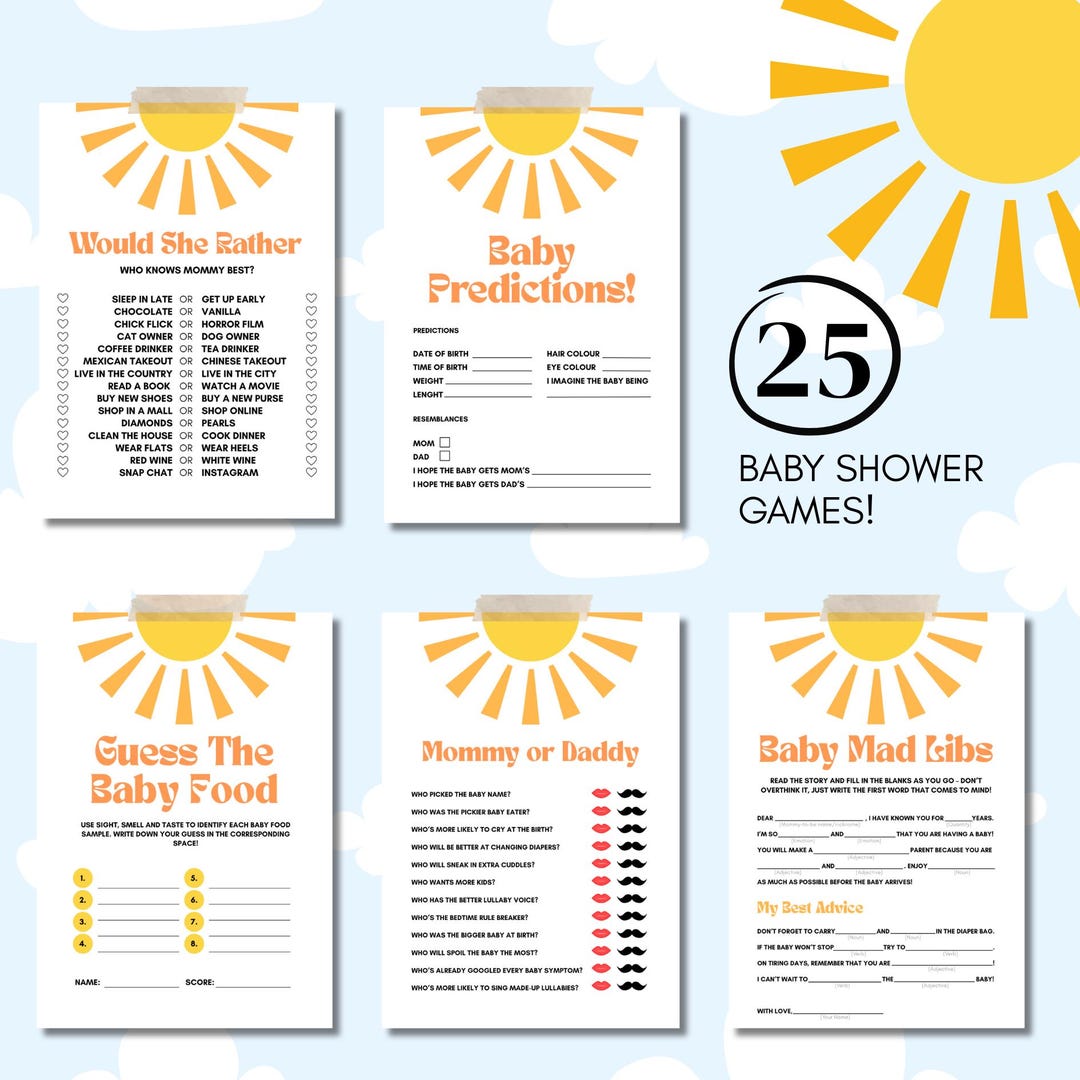 PRINTABLE Sunshine Baby Shower Game Bundle | Gender Neutral Yellow ...