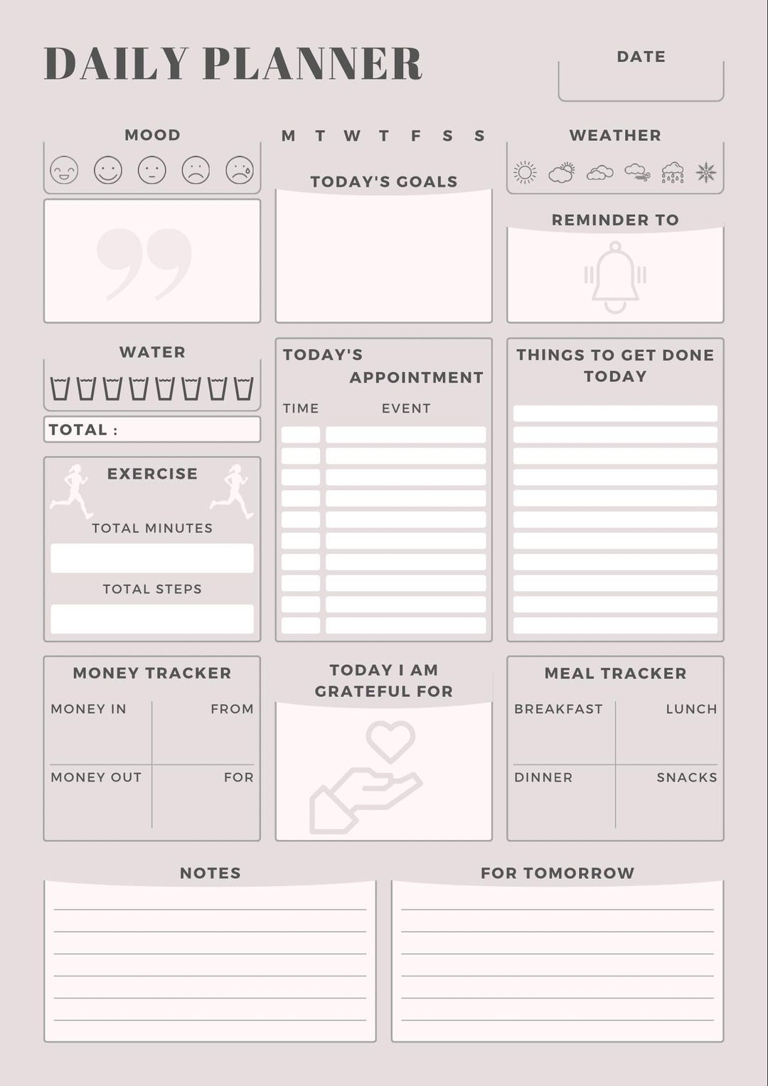 Minimalist Daily Planner | Printable PDF | Undated Daily Schedule ...