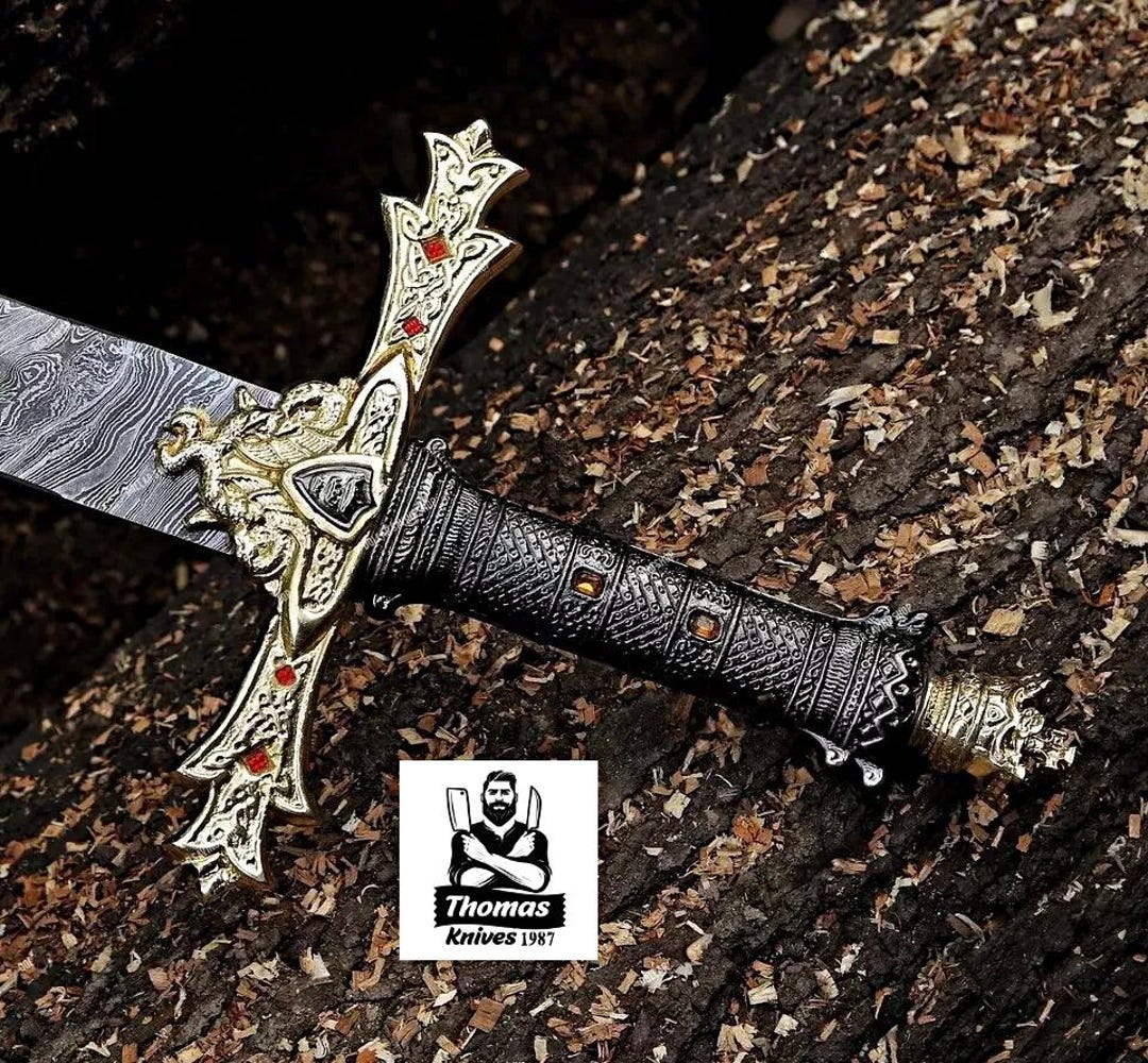 Custom Hand Forged Damascus Steel Knights / Excalibur / Crown Sword ...