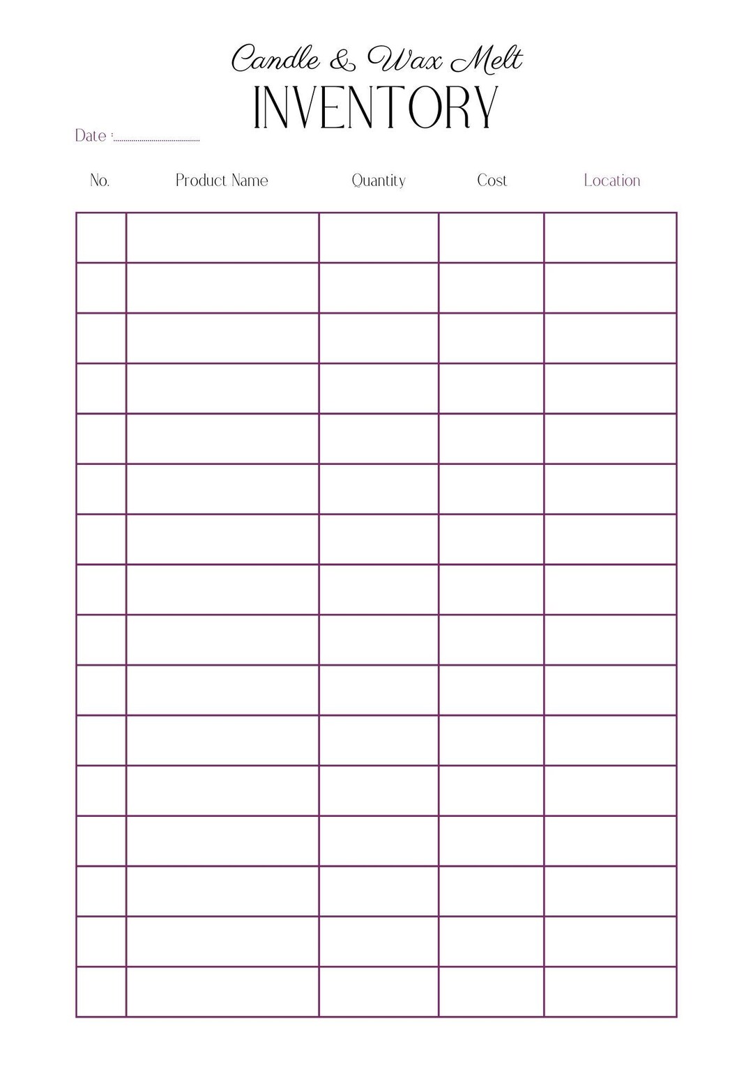 Printable Inventory Checklist | Digital Download | Organize & Track ...